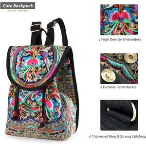 Bags | Vintage Embroidered Women Backpack Ethnic Travel Handbag ...